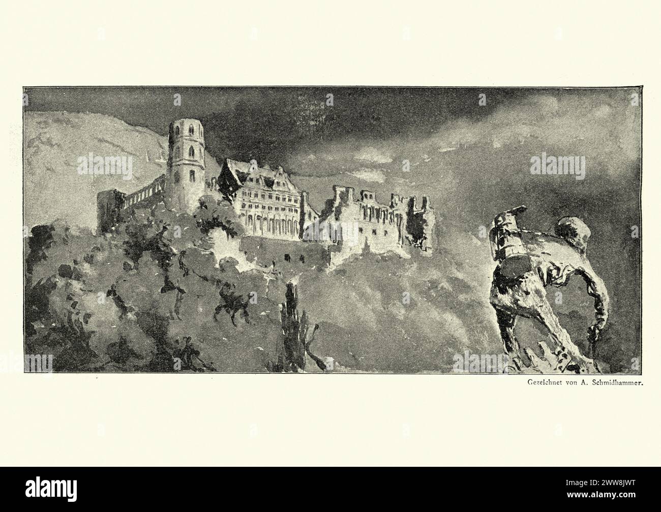 Vintage illustration of Haunted german castle, mansion Stock Photo - Alamy