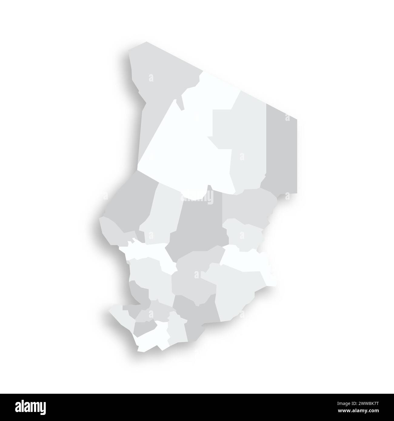 Chad political map of administrative divisions - regions. Grey blank ...