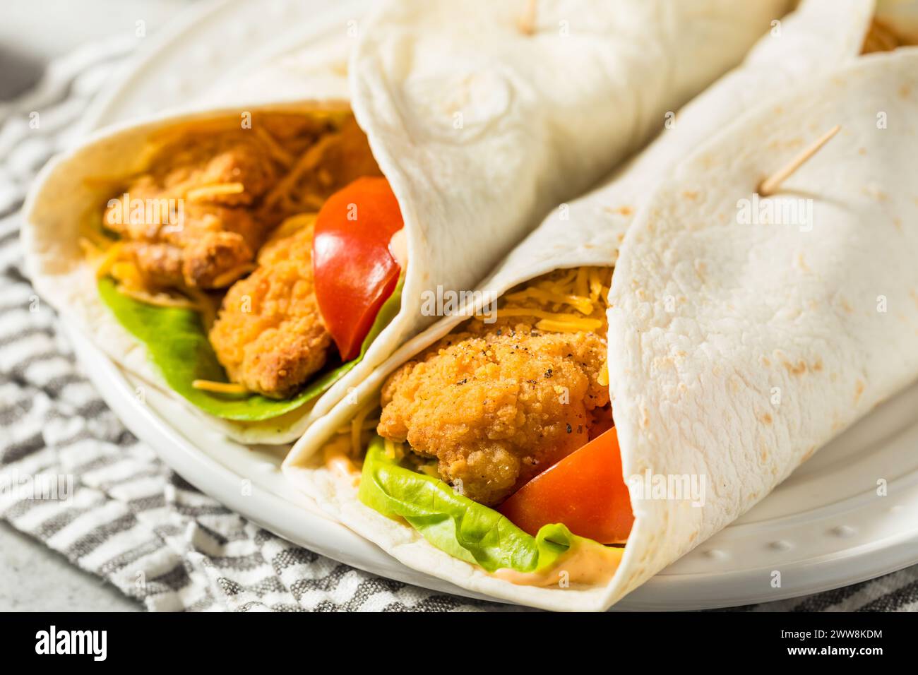 Healthy Homemade Fried Chicken Wrap with Tomato and Lettuce Stock Photo ...