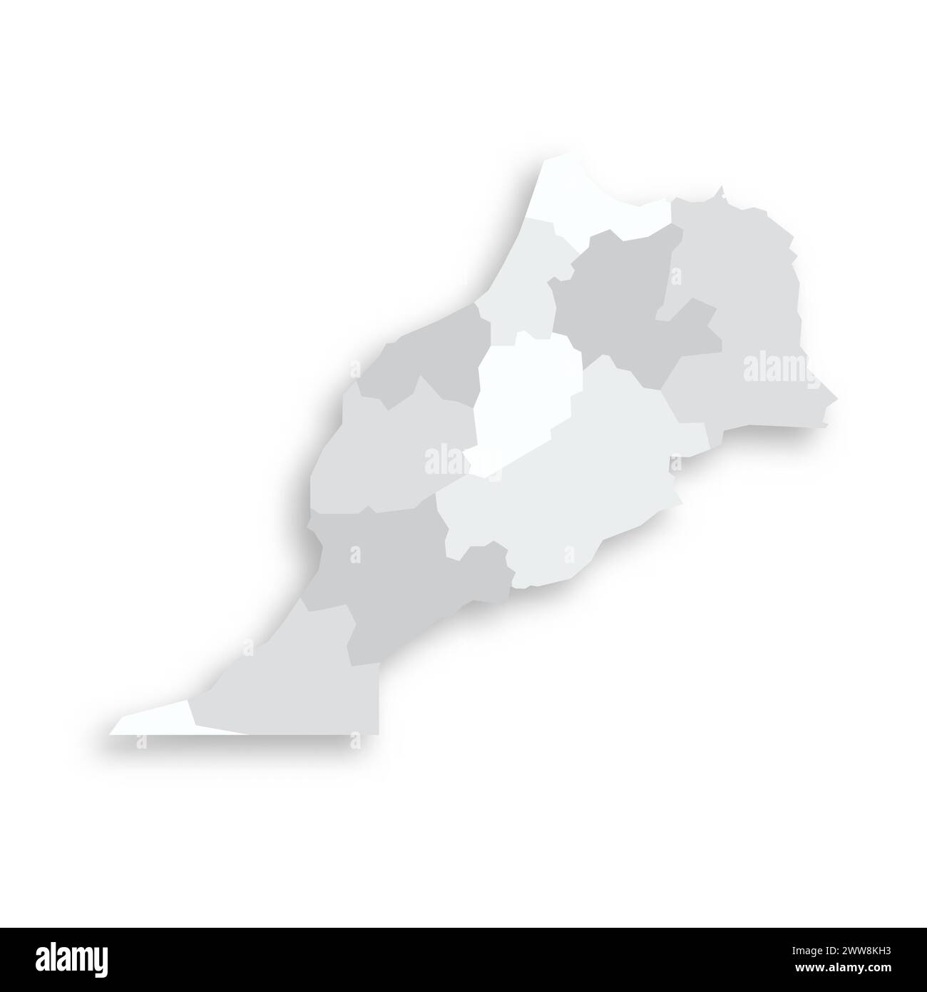 Morocco political map of administrative divisions - regions. Grey blank flat vector map with ...