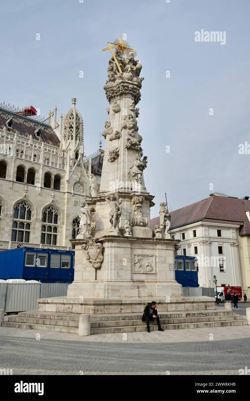 The Holy Trinity Column outside Matthias Church at Fishermans Bastion ...