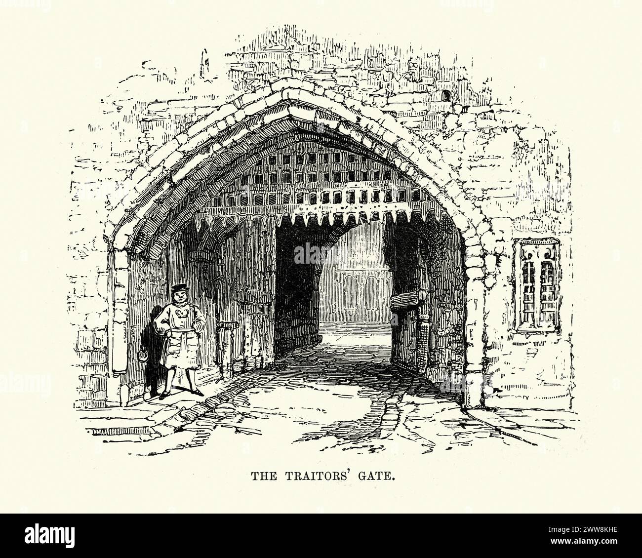 Vintage engraving of The Tower of London, Traitors Gate. 1893 Stock ...