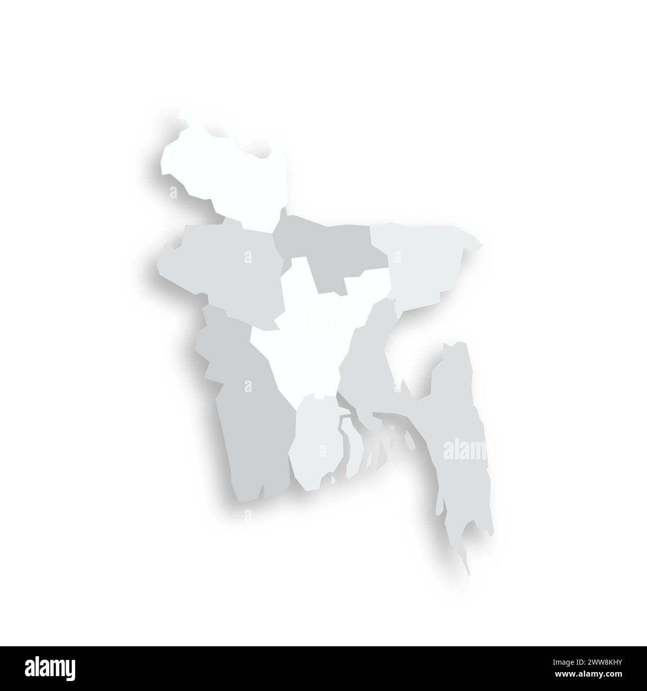 Bangladesh political map of administrative divisions - divisions. Grey ...