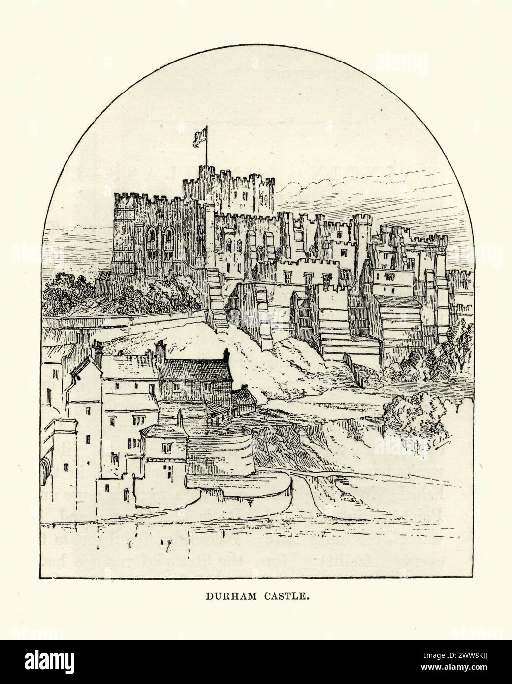 Vintage engraving of a Sketch of Durham Castle, 19th Century. A Norman ...