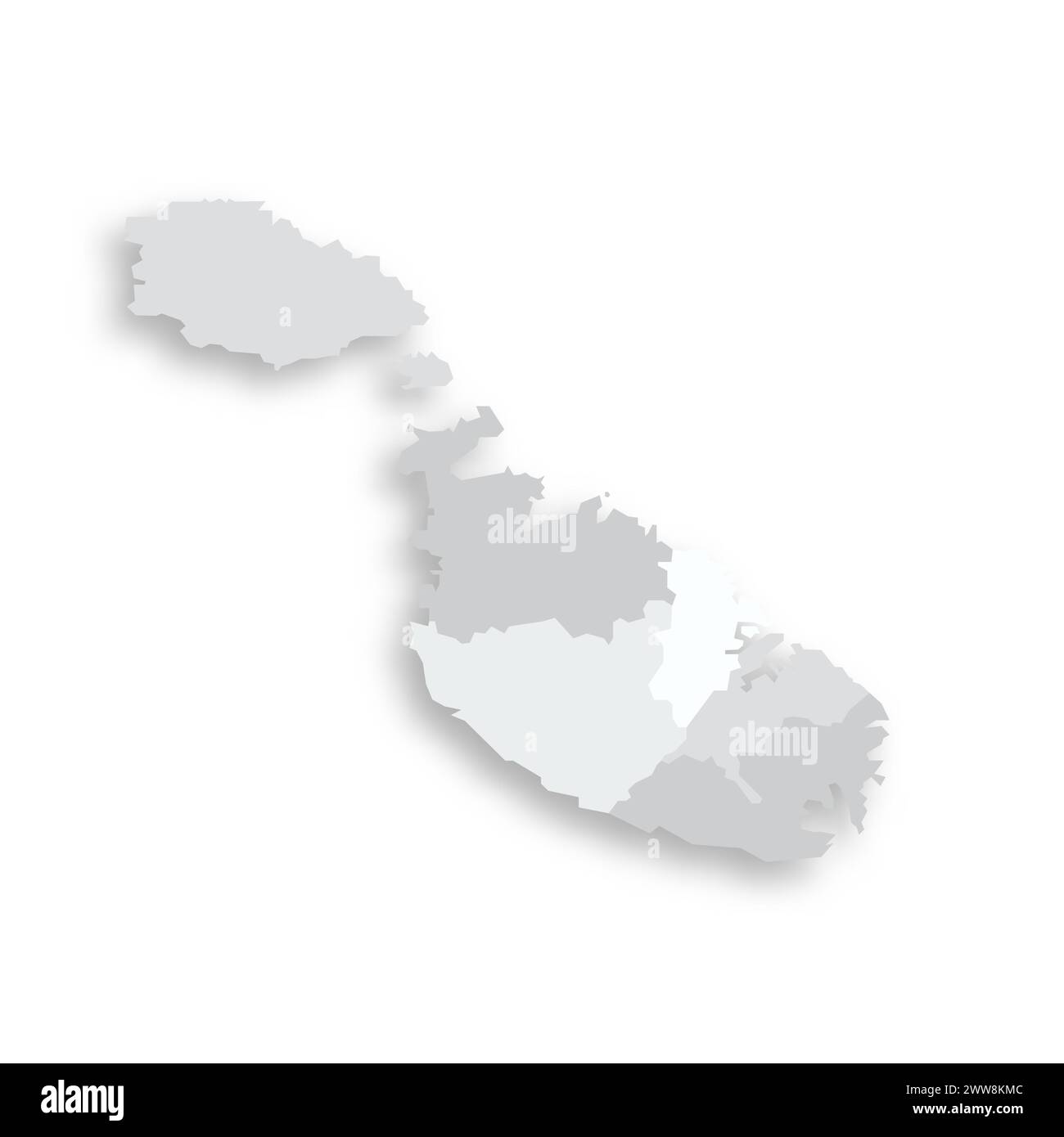 Malta political map of administrative divisions - regions. Grey blank ...