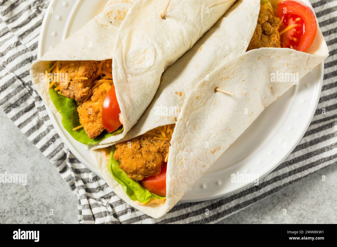Healthy Homemade Fried Chicken Wrap with Tomato and Lettuce Stock Photo ...