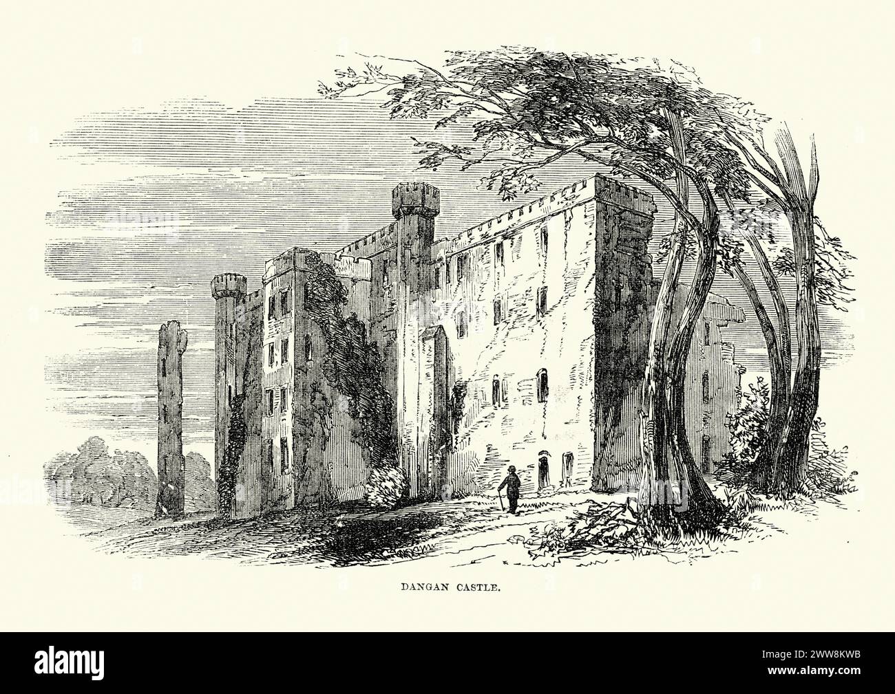 Vintage engraving of Dangan Castle, a former stately home in Co Meath ...