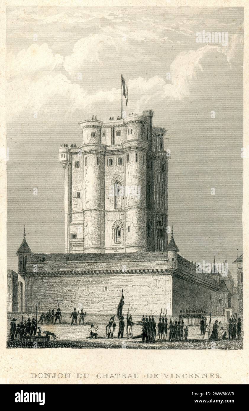 Vintage engraving from 1849 showing the Chateau De Vincennes, a massive ...