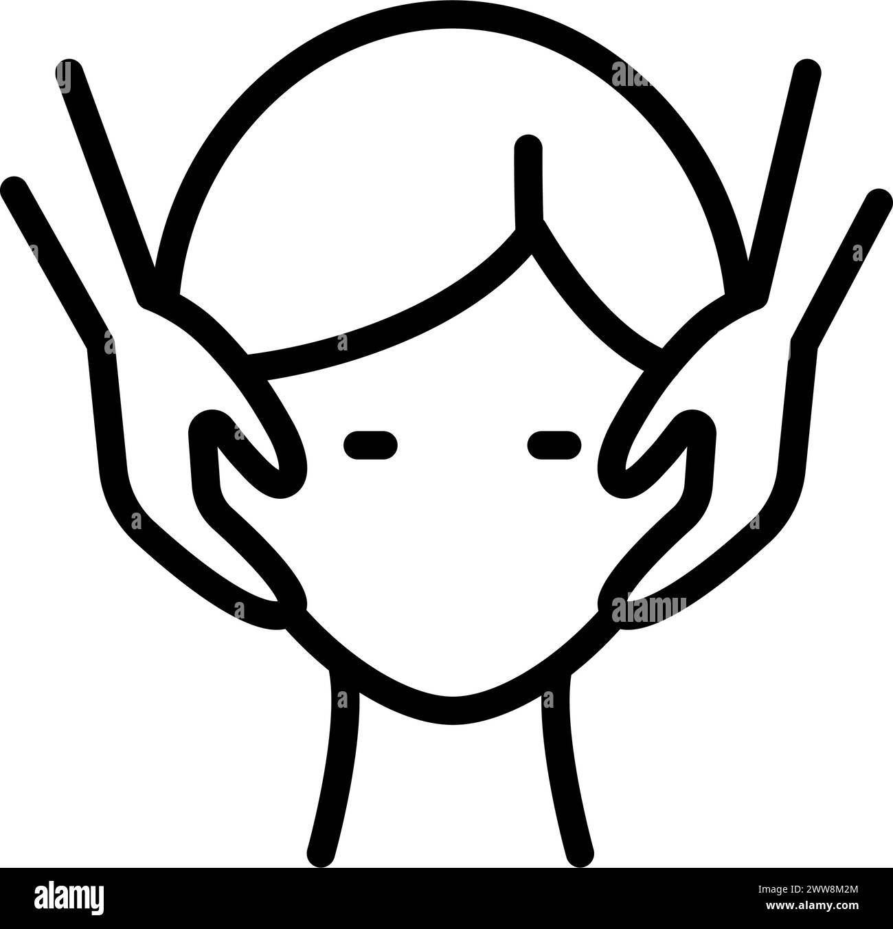 Aesthetic cosmetology line icon, anti age skin care. Face massage sign. Woman, customer, hands ...