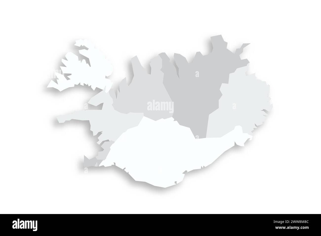 Iceland political map of administrative divisions - regions. Grey blank ...