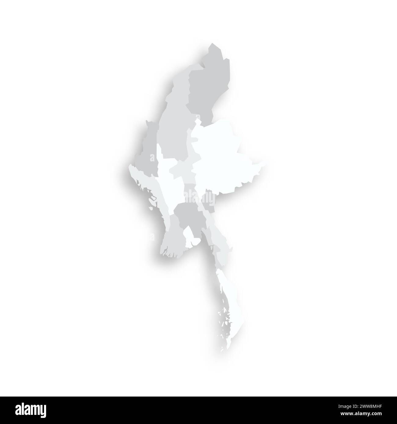 Myanmar political map of administrative divisions - states, regions and ...