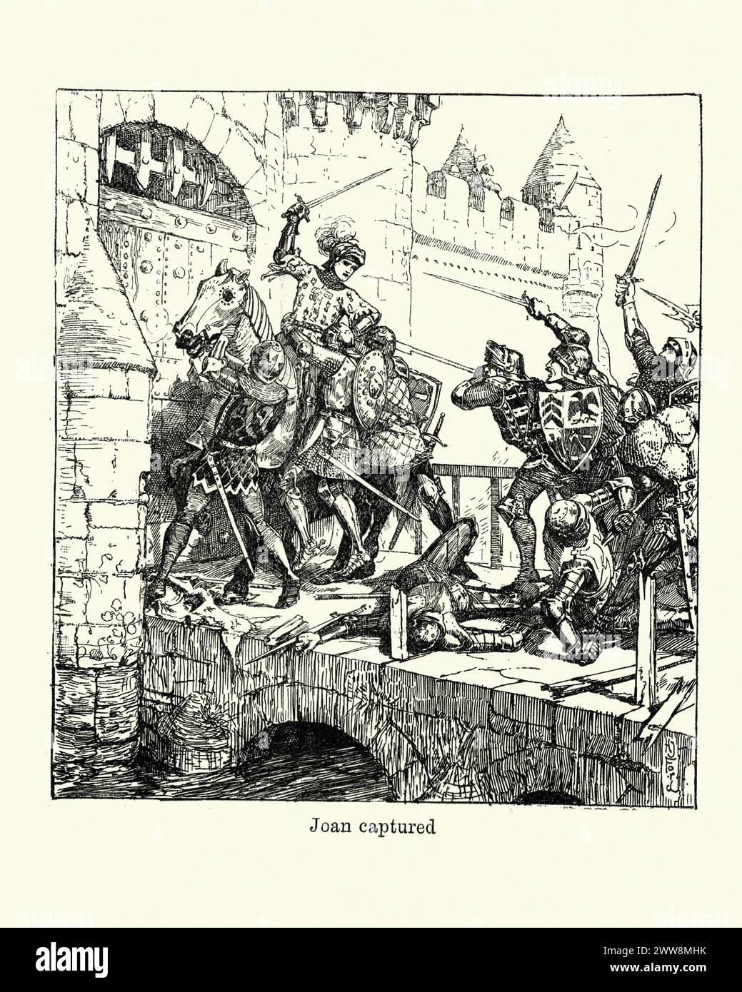 Vintage engraving showing a scene from the life of Joan of Arc. Joan of ...