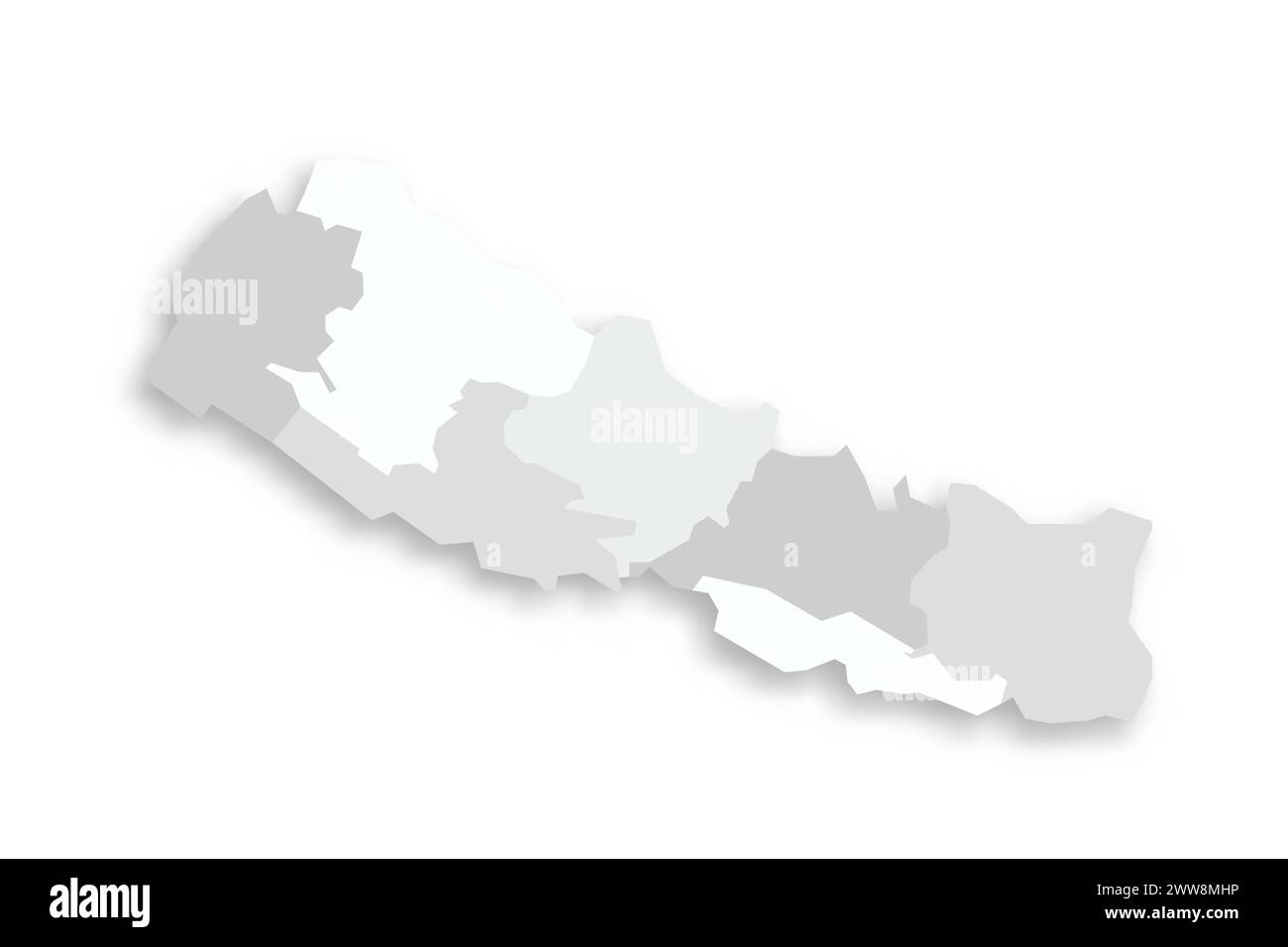 Nepal political map of administrative divisions - provinces. Grey blank ...
