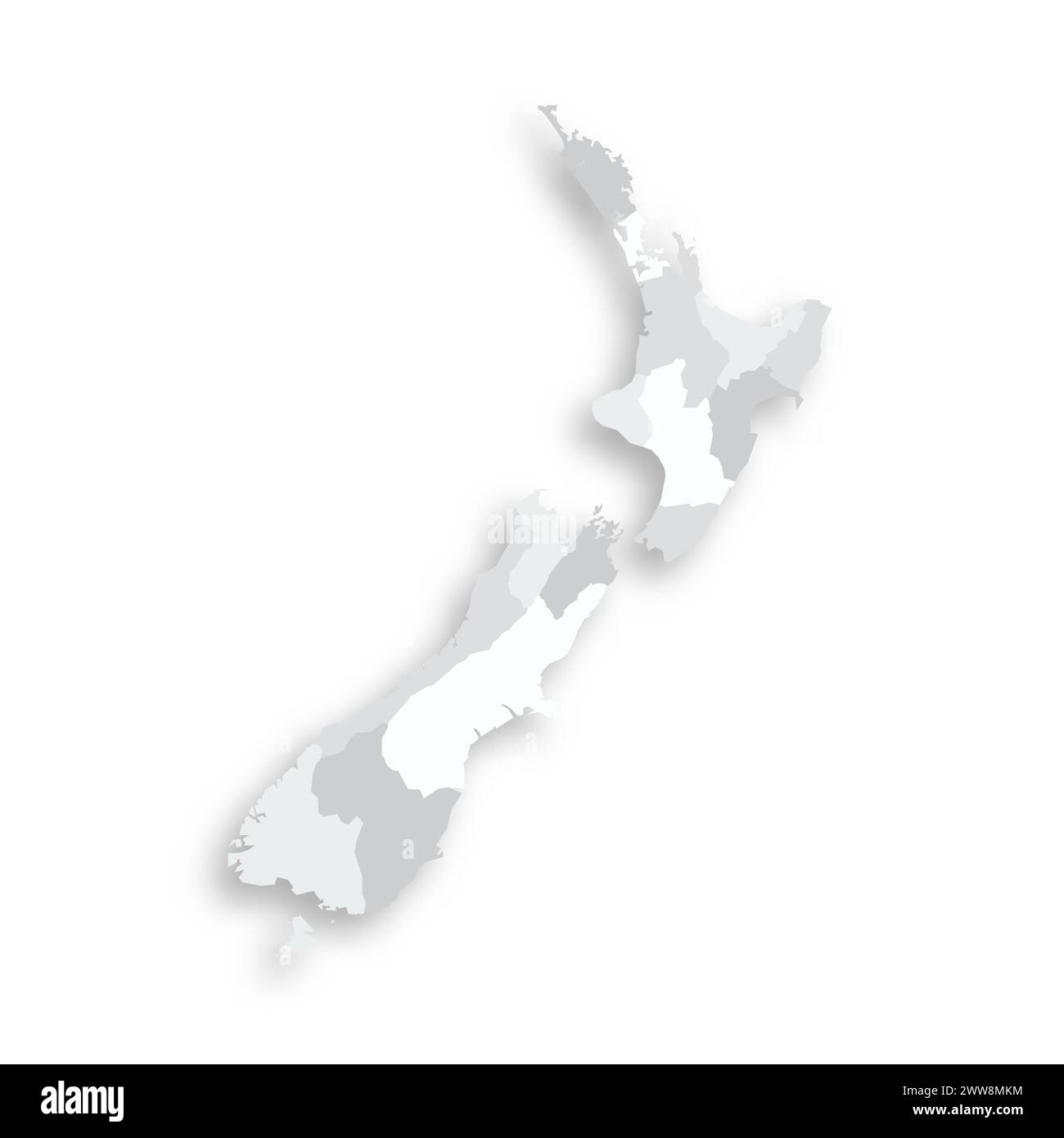 New Zealand political map of administrative divisions - regions. Grey ...