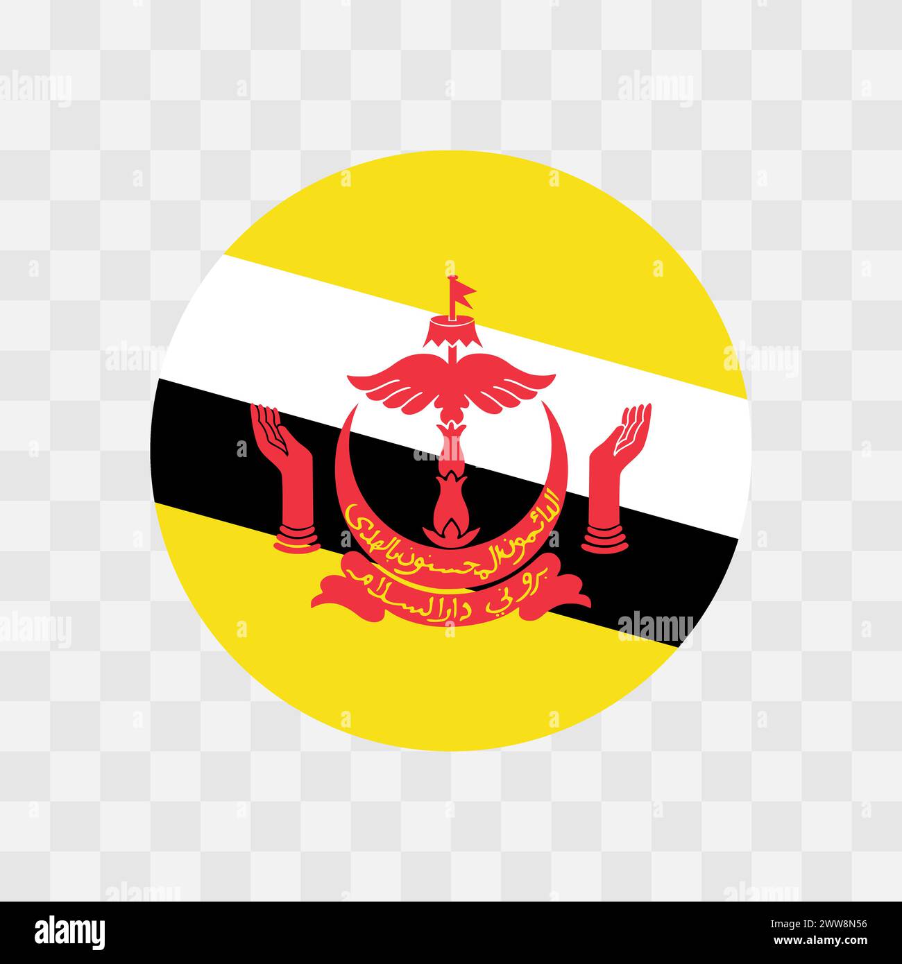 Brunei flag - circle vector flag isolated on checkerboard transparent ...