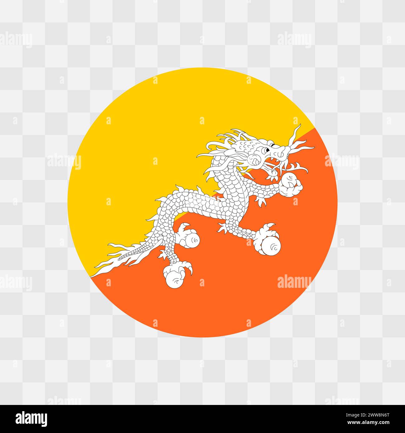 Bhutan flag - circle vector flag isolated on checkerboard transparent ...
