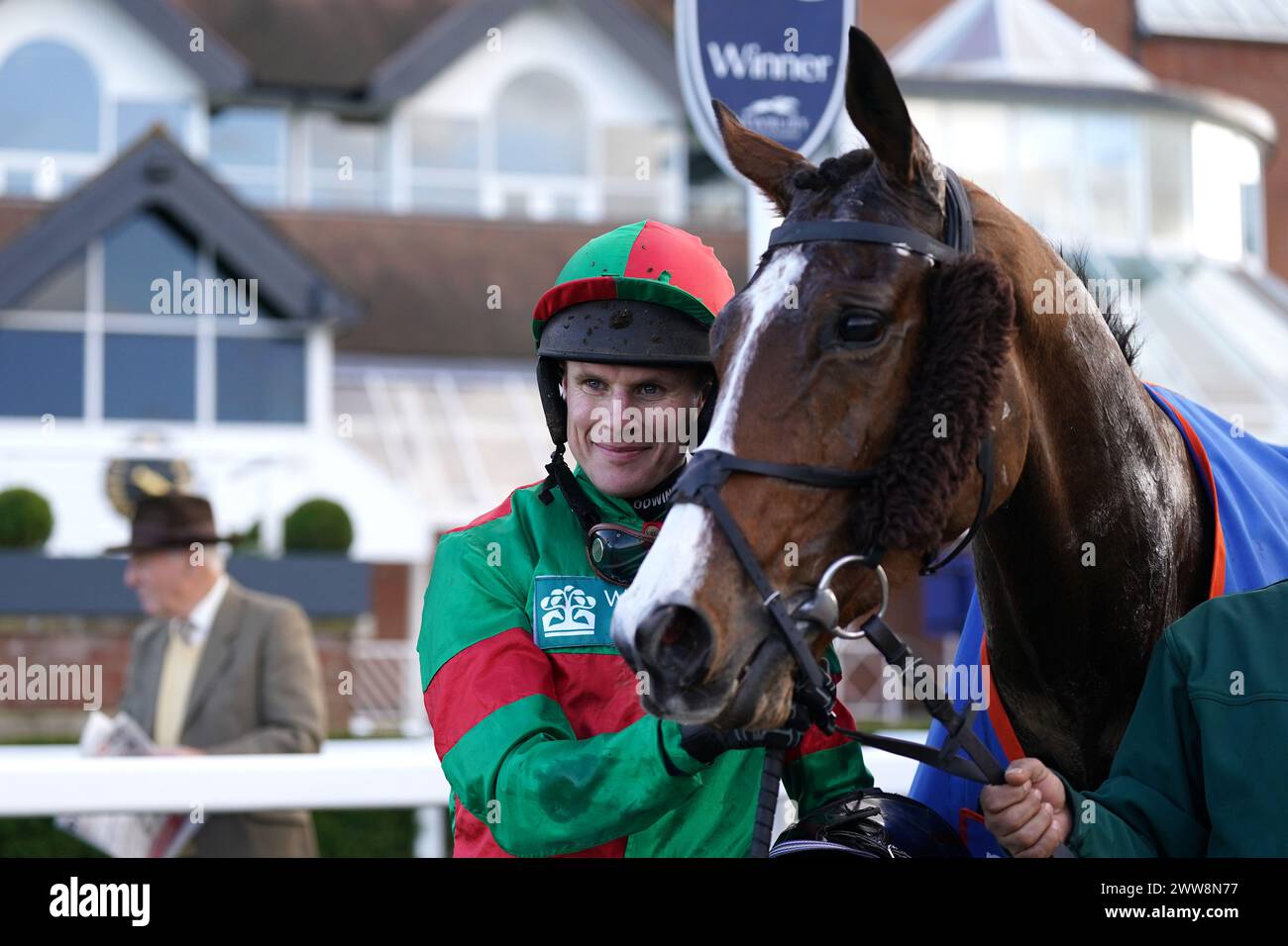 Jockey Tom Cannon with horse Zain Nights after winning the Steve Jobar ...