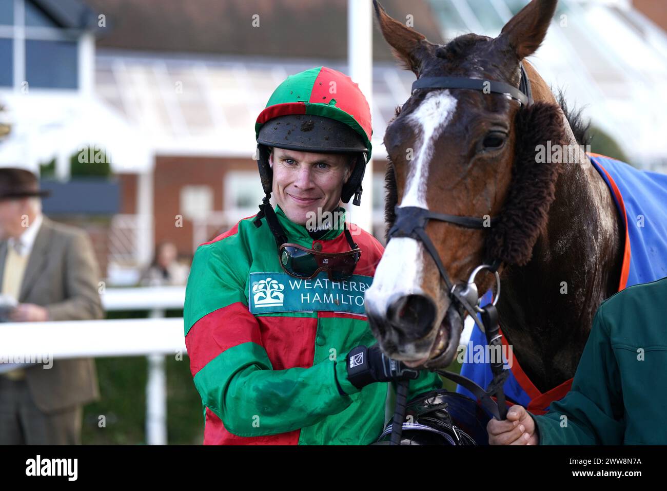 Jockey Tom Cannon with horse Zain Nights after winning the Steve Jobar ...