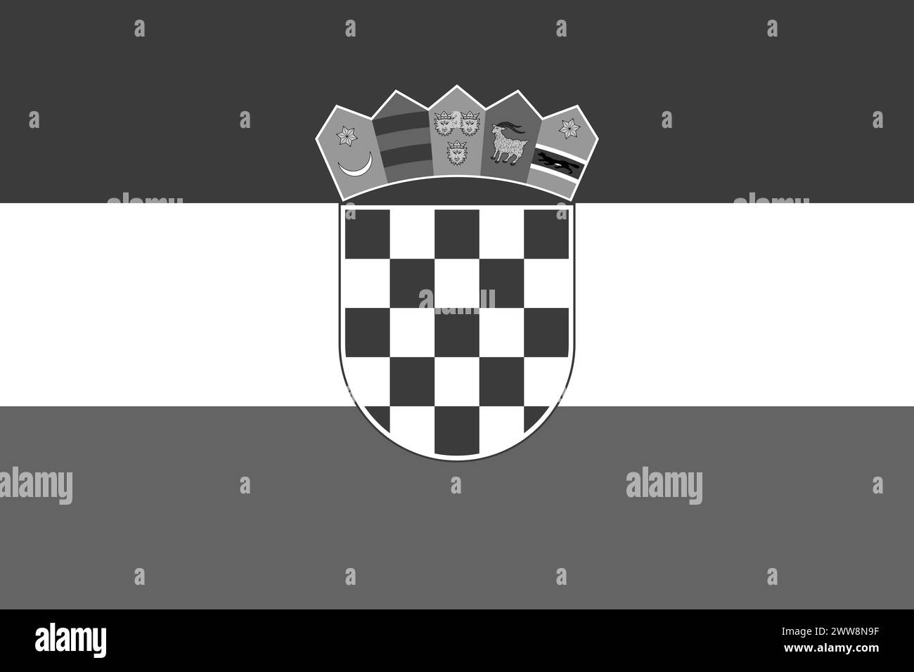 Croatia flag - greyscale monochrome vector illustration. Flag in black ...
