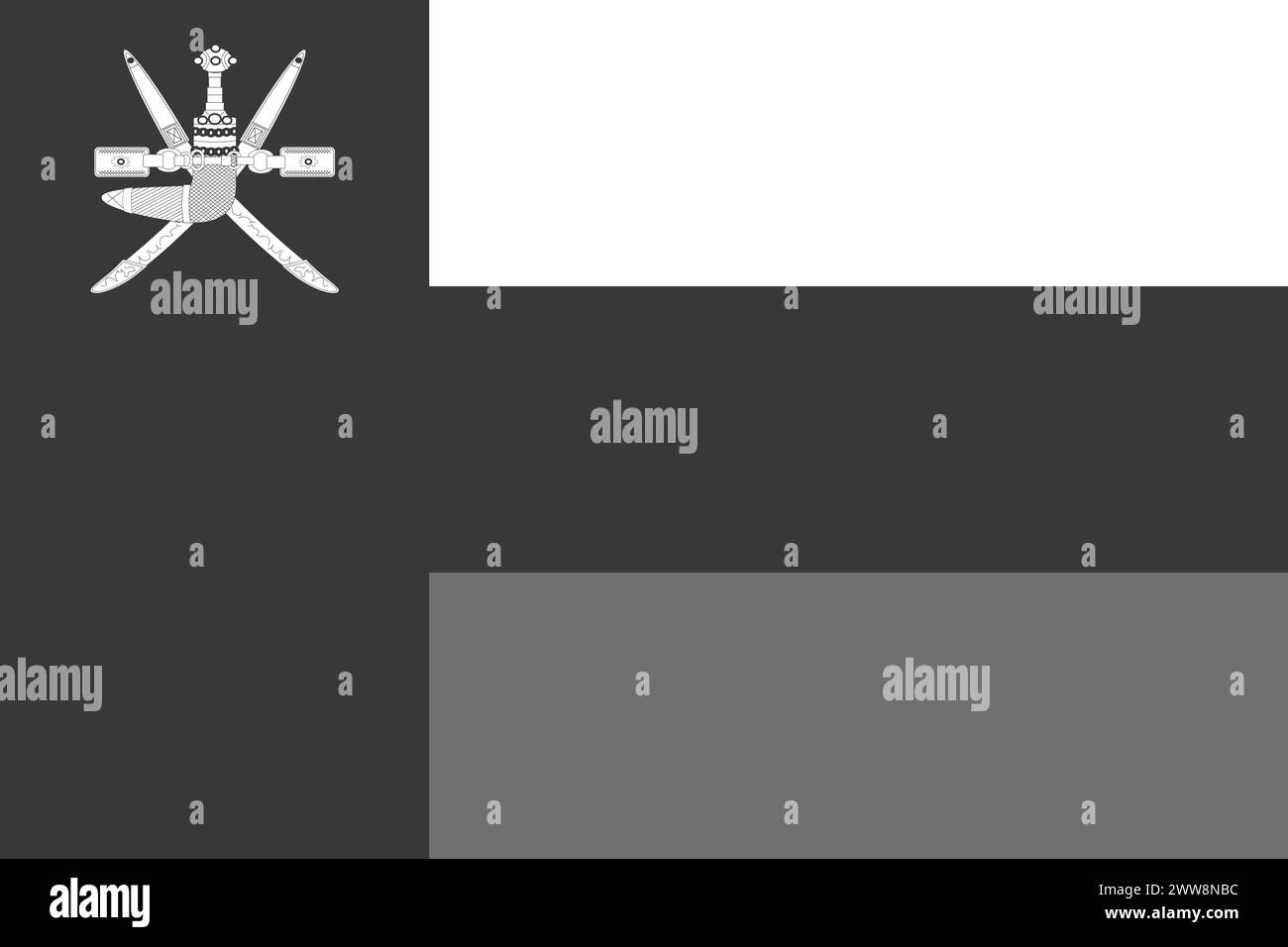 Oman flag - greyscale monochrome vector illustration. Flag in black and ...