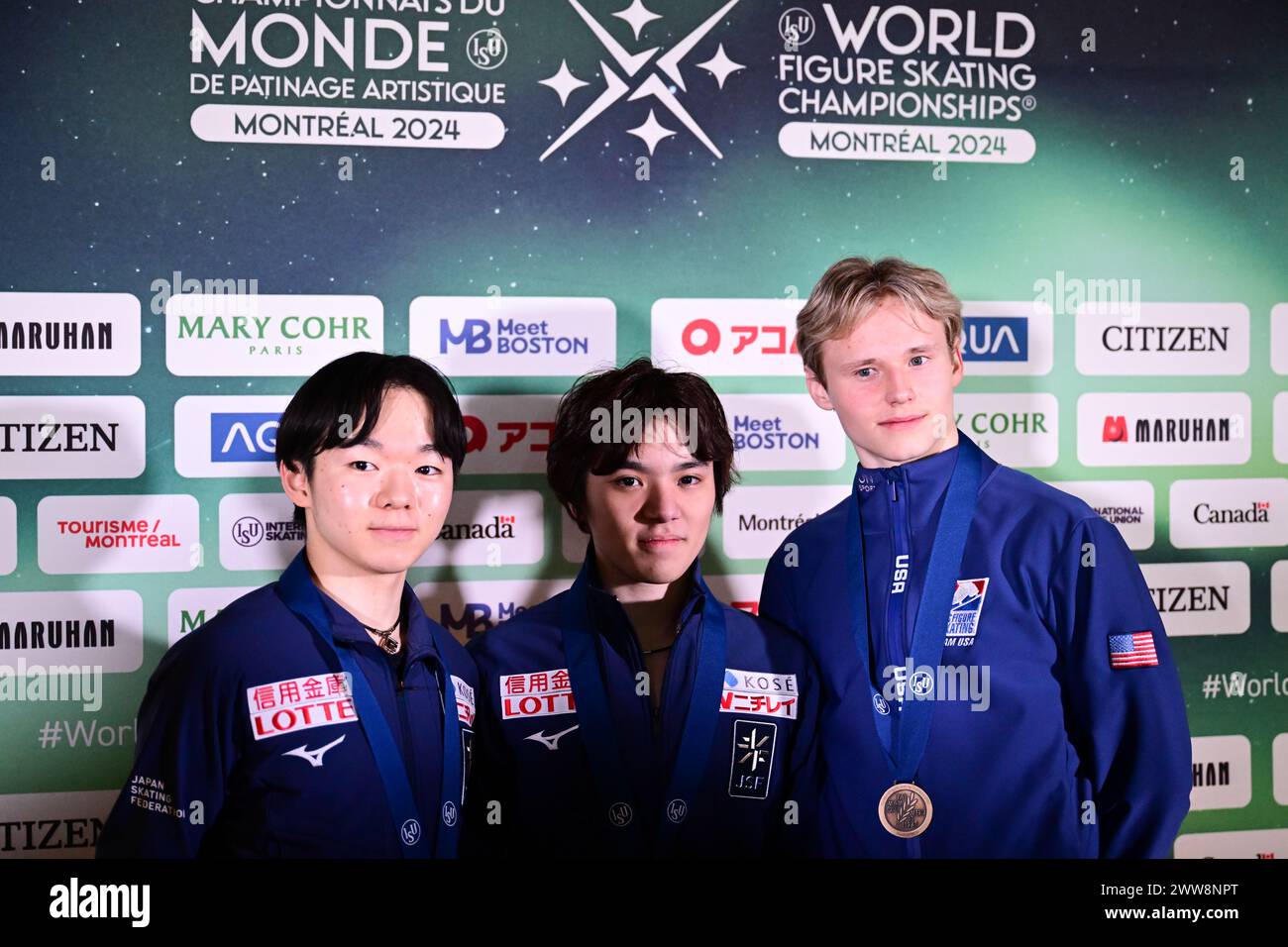 L-R, Yuma KAGIYAMA (JPN), Shoma UNO (JPN), Ilia MALININ (USA), during ...