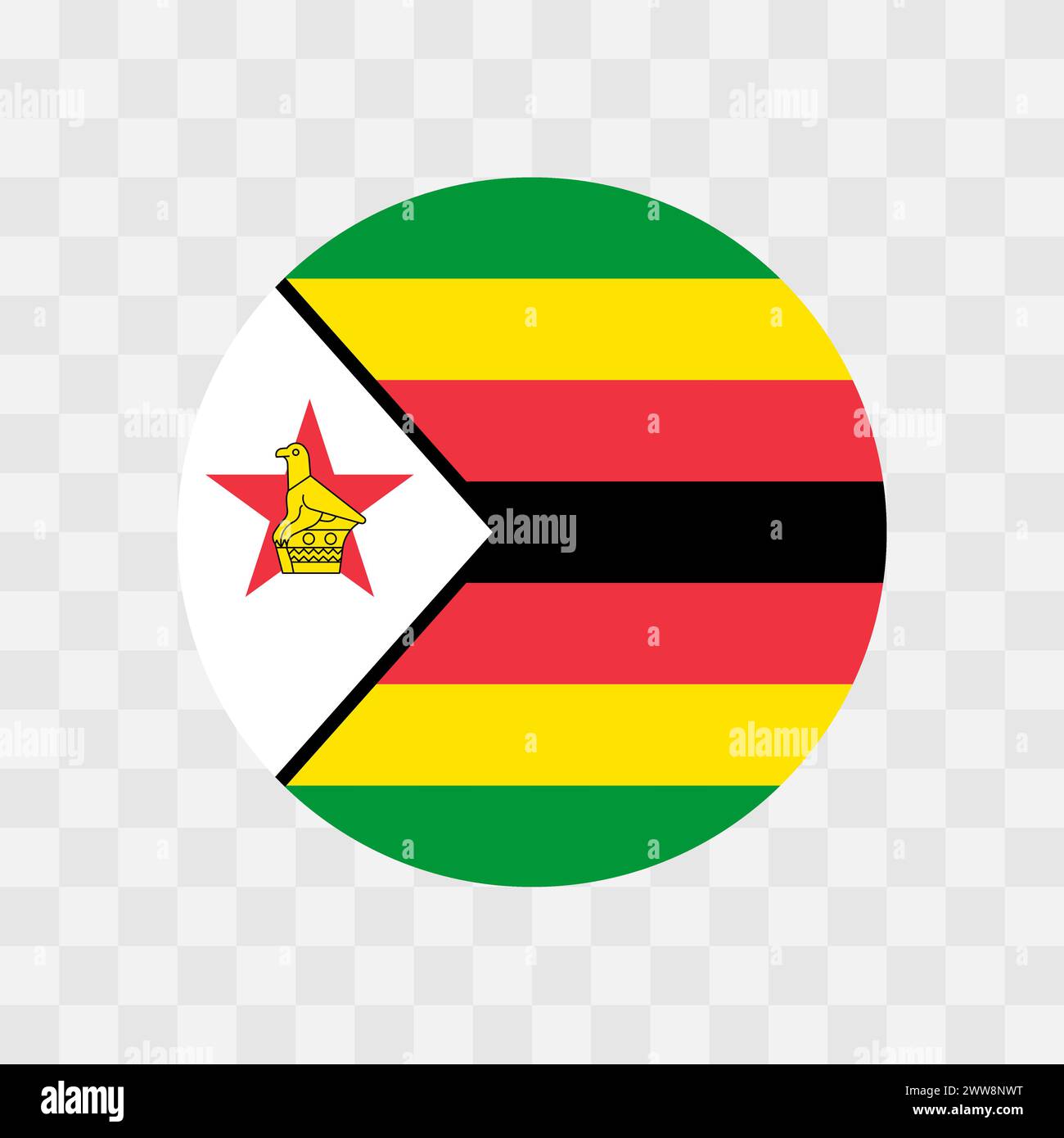 Zimbabwe flag - circle vector flag isolated on checkerboard transparent ...