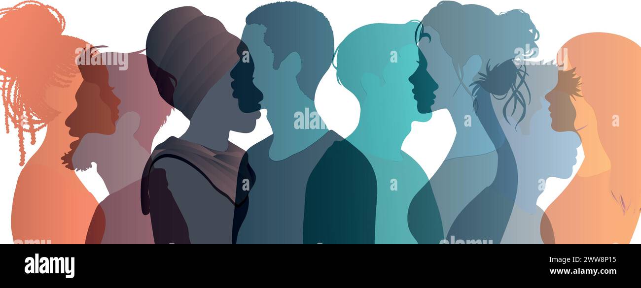 Group Multicultural silhouette people side-view. Community of ...