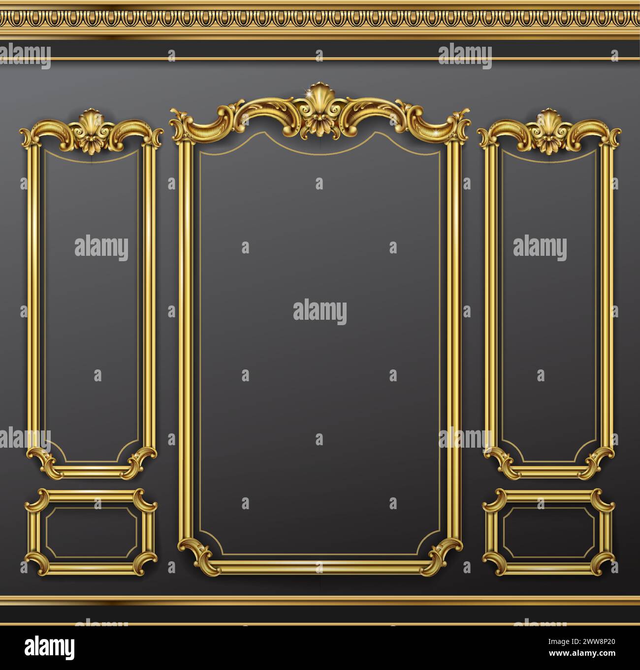 Golden panel baroque cabinet wall Stock Vector Image & Art - Alamy