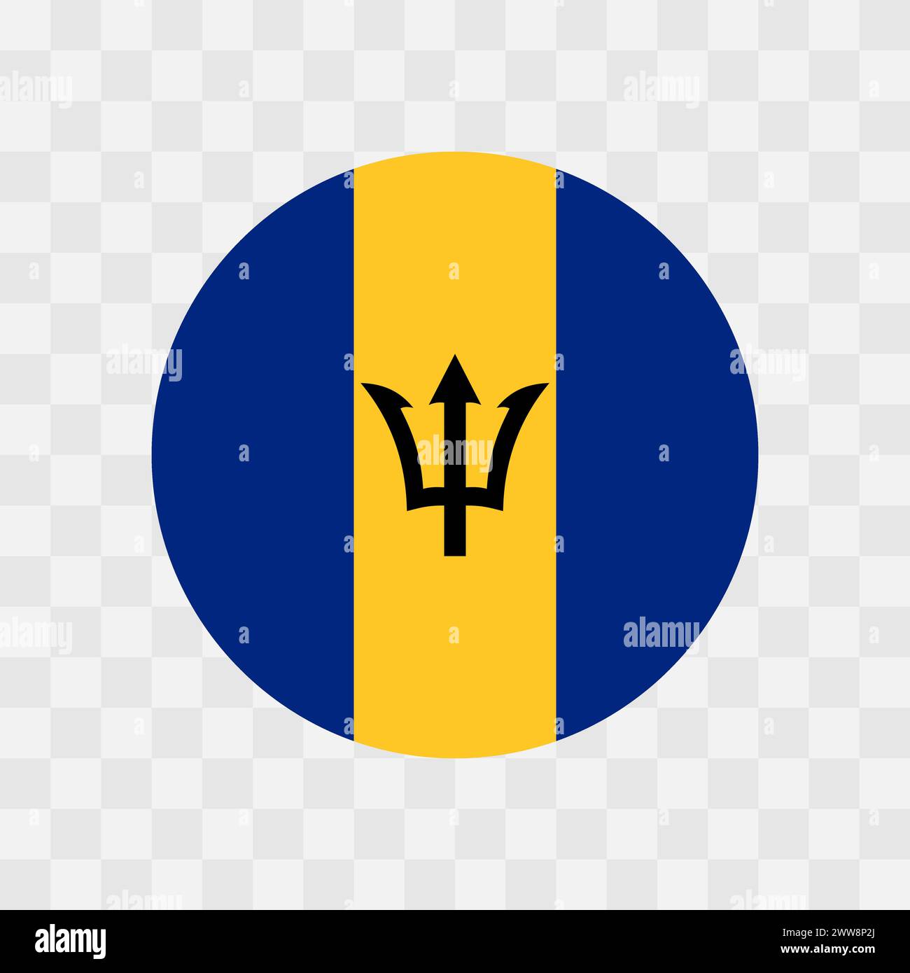 Barbados flag - circle vector flag isolated on checkerboard transparent ...