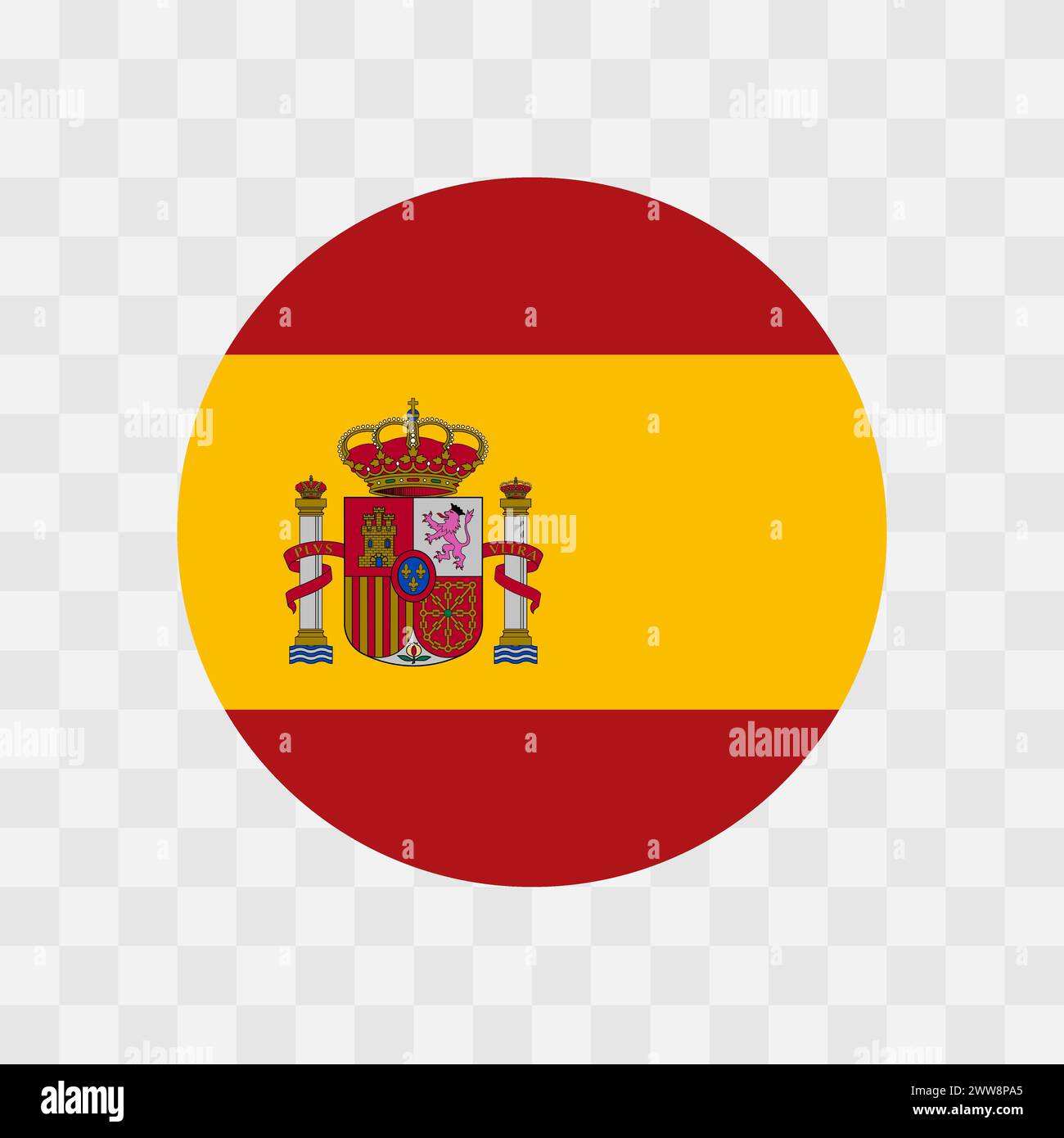Spain flag - circle vector flag isolated on checkerboard transparent ...