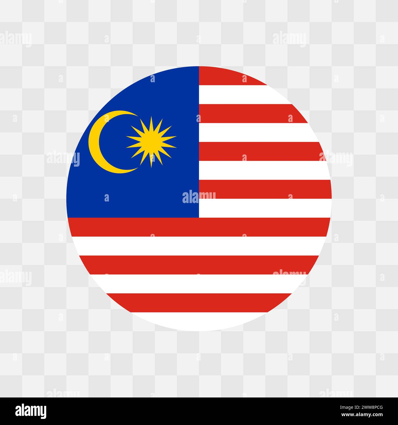 Malaysia flag - circle vector flag isolated on checkerboard transparent ...