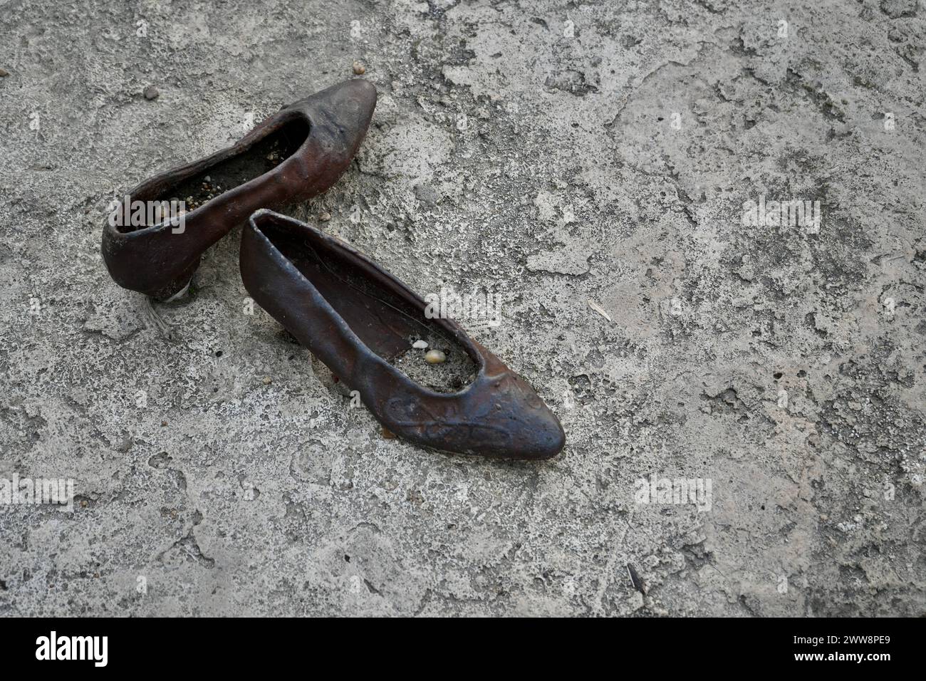 Shoes on the Danube Bank, on the Pest side of the Danube Promenade. A ...
