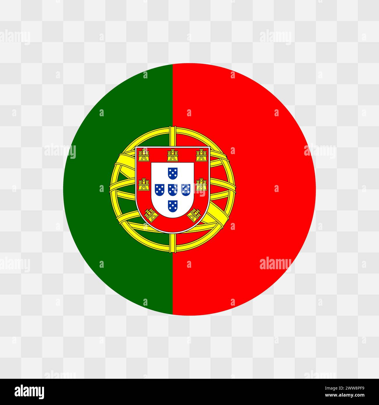Portugal flag - circle vector flag isolated on checkerboard transparent ...