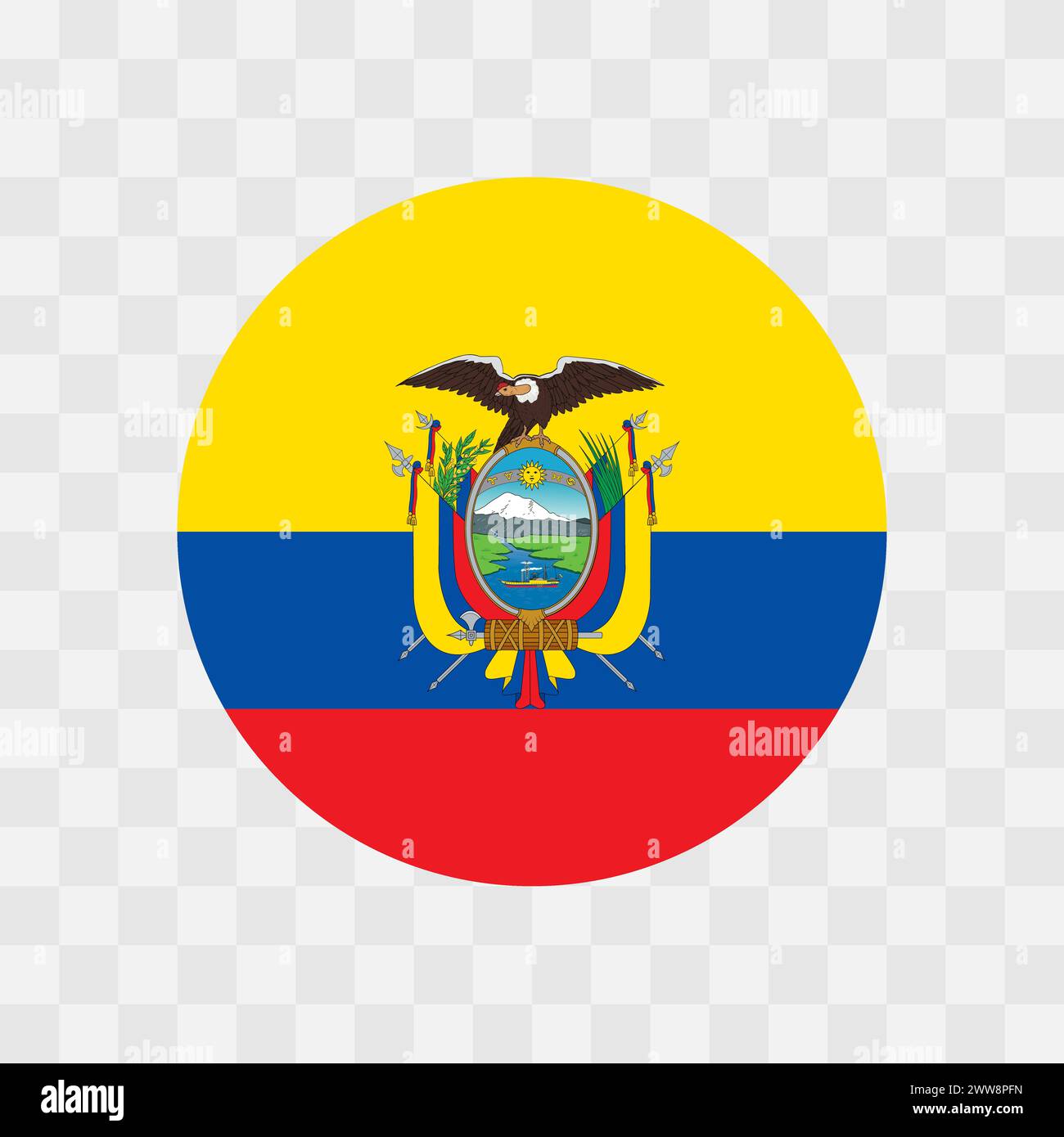 Ecuador flag - circle vector flag isolated on checkerboard transparent ...