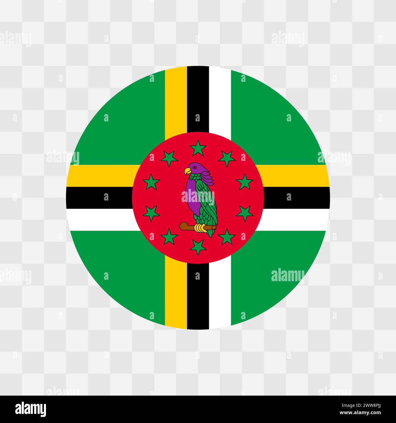 Dominica flag - circle vector flag isolated on checkerboard transparent background Stock Vector ...