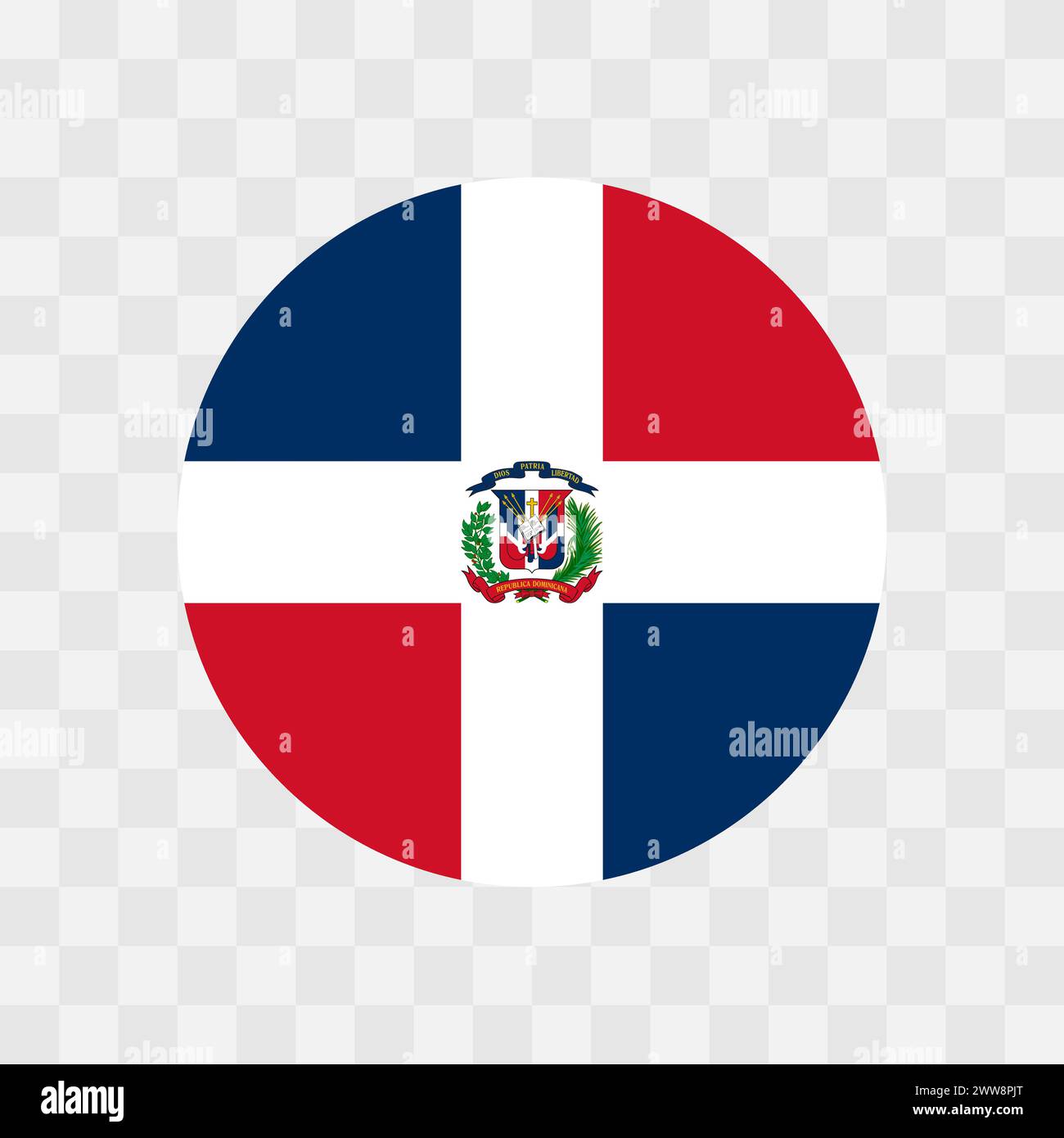 Dominican Republic flag - circle vector flag isolated on checkerboard ...