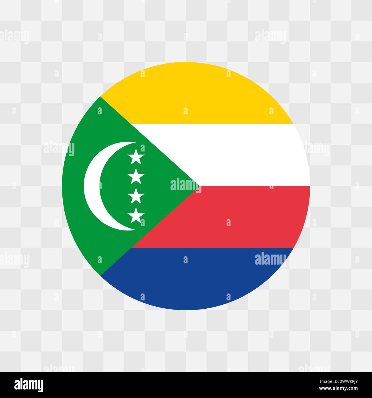 Comoros flag - circle vector flag isolated on checkerboard transparent ...