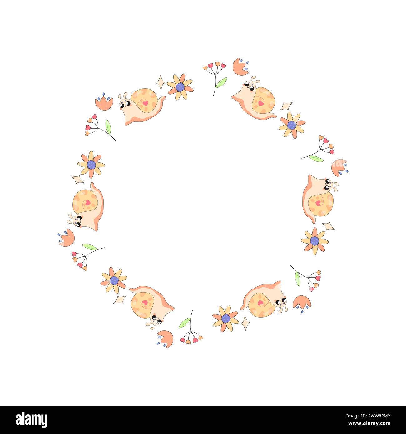 cute frame, with snail and flowers infant, summer spring for ...