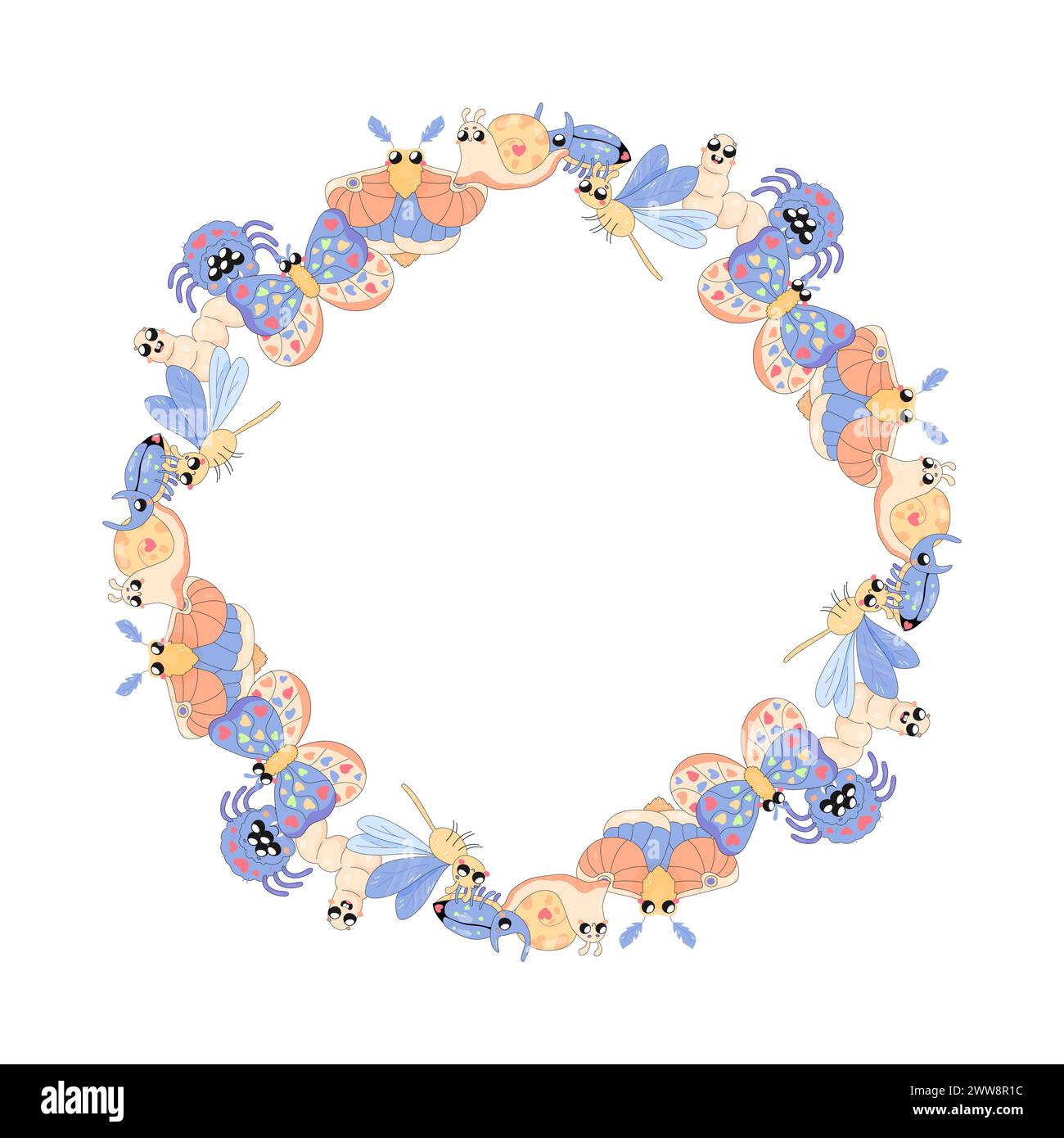 cute frame, with insects, spider, butterfly, moth, dragonfly, summer ...