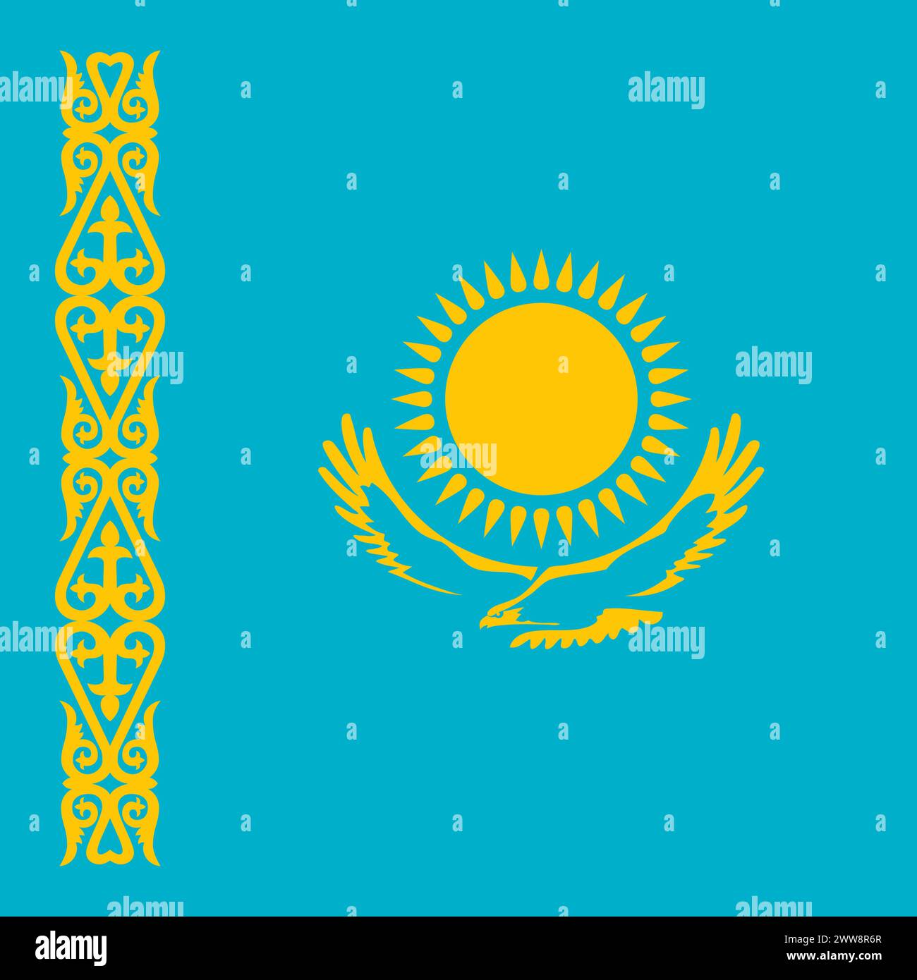 Kazakhstan flag - solid flat vector square with sharp corners Stock ...