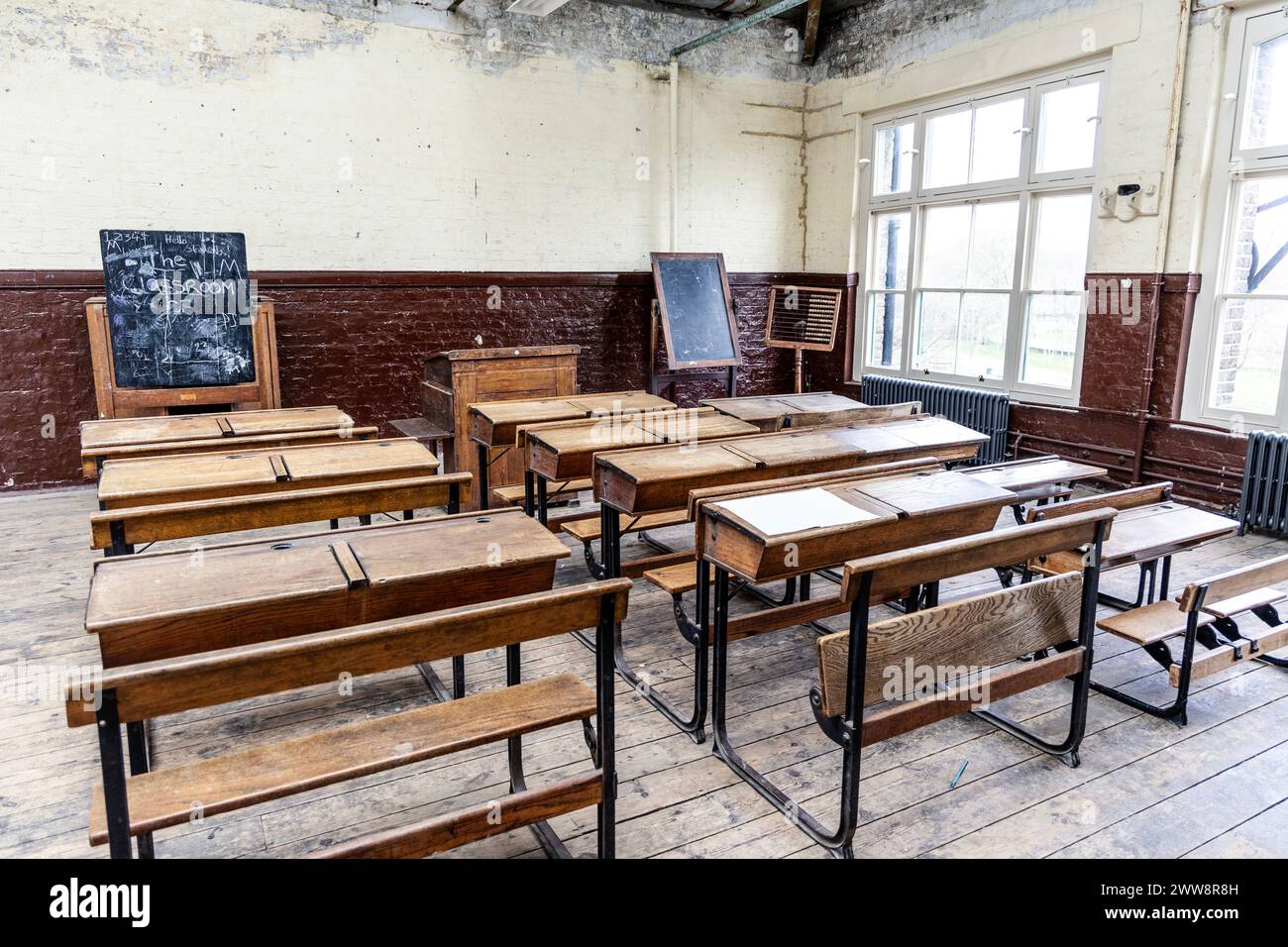 Victorian era school classroom inside the Ragged School Museum, East ...