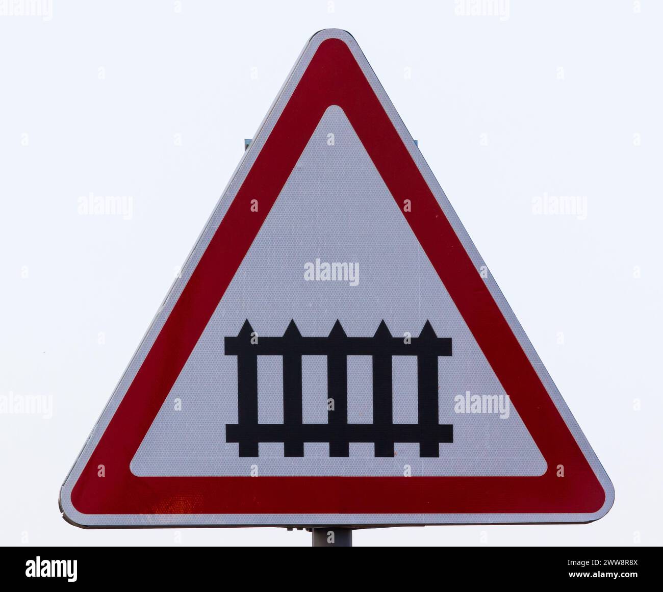 Road sign indicating a barrier or gate ahead Stock Photo - Alamy