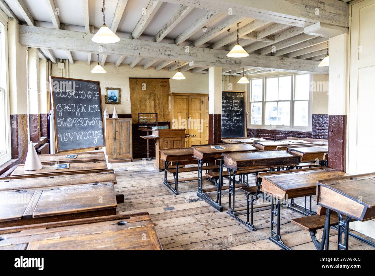 Victorian era school classroom inside the Ragged School Museum, East ...