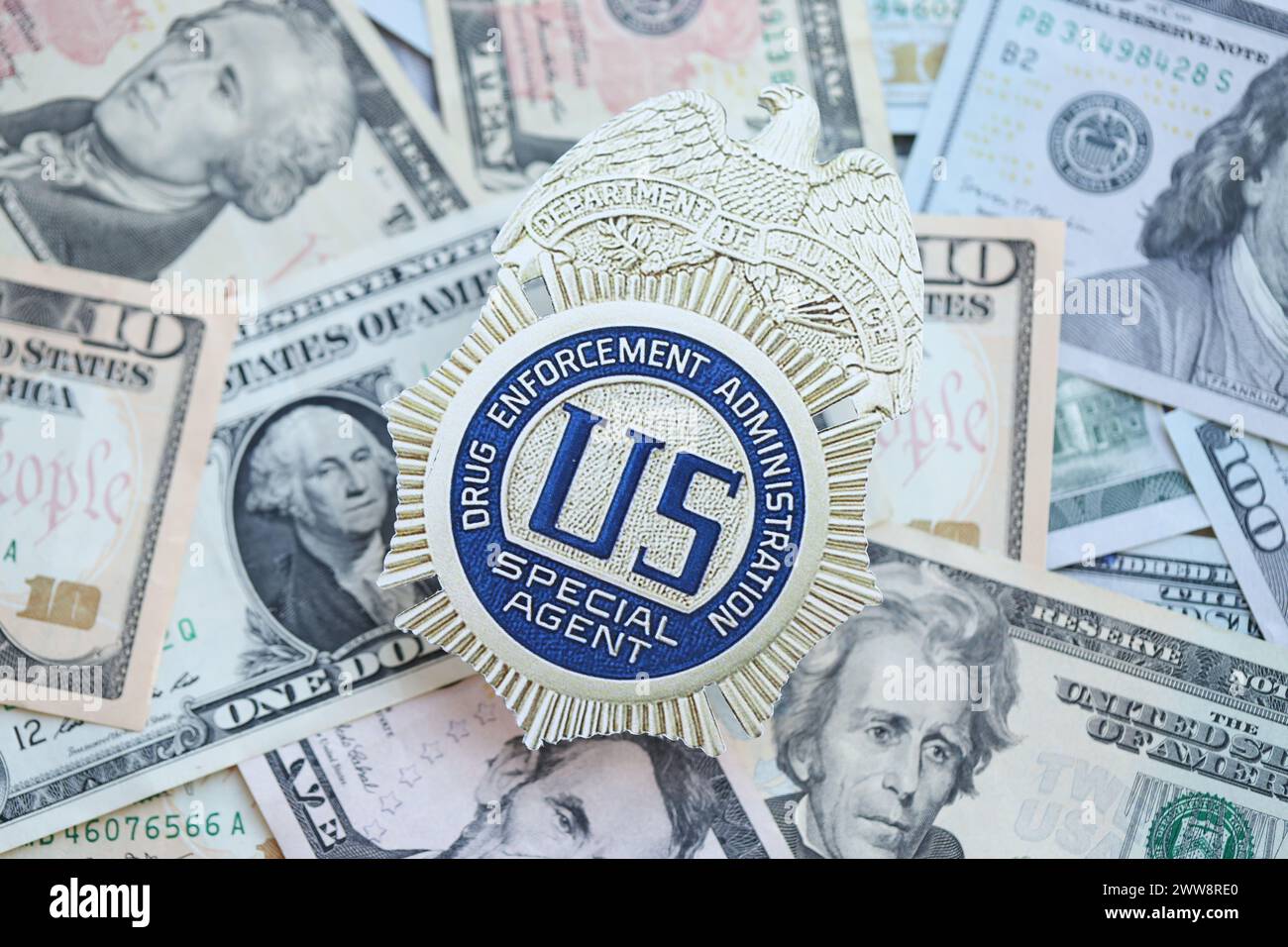KYIV, UKRAINE - MARCH 9, 2024 US DEA Special Agent badge on many US ...
