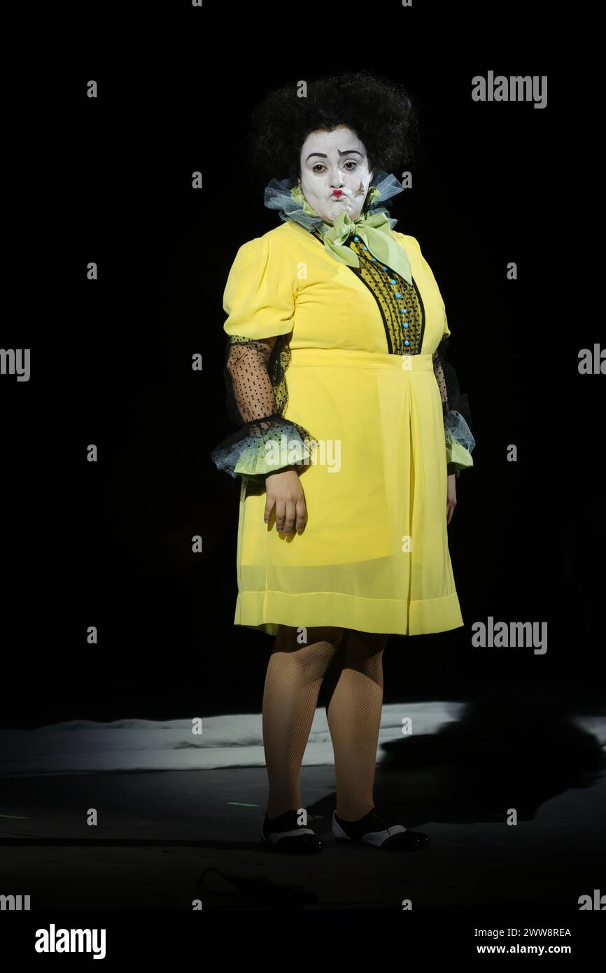 Gaby Munoz, known as Chula the Clown, is performing on stage during the ...