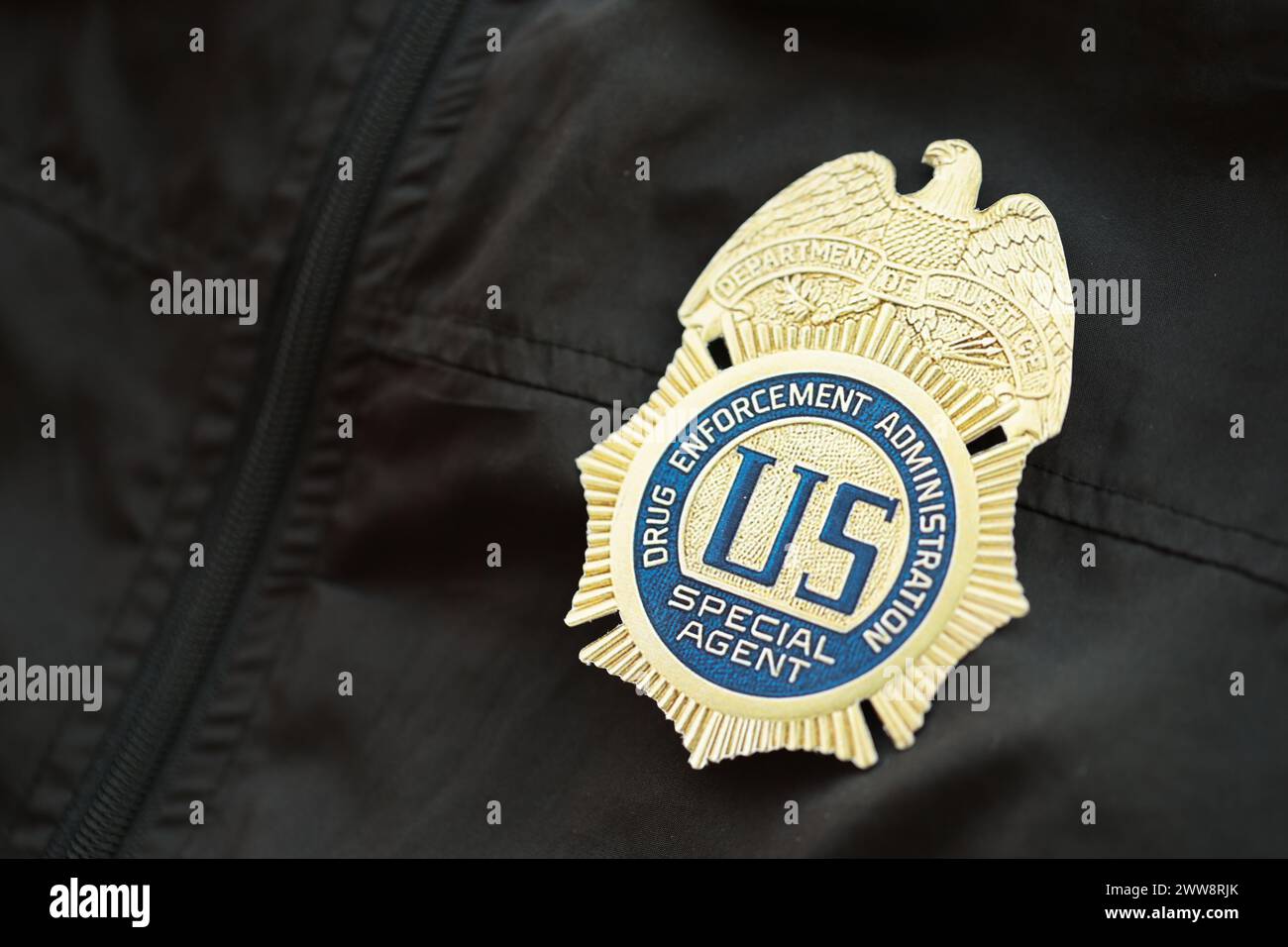 KYIV, UKRAINE - MARCH 9, 2024 US DEA Special Agent badge on black ...