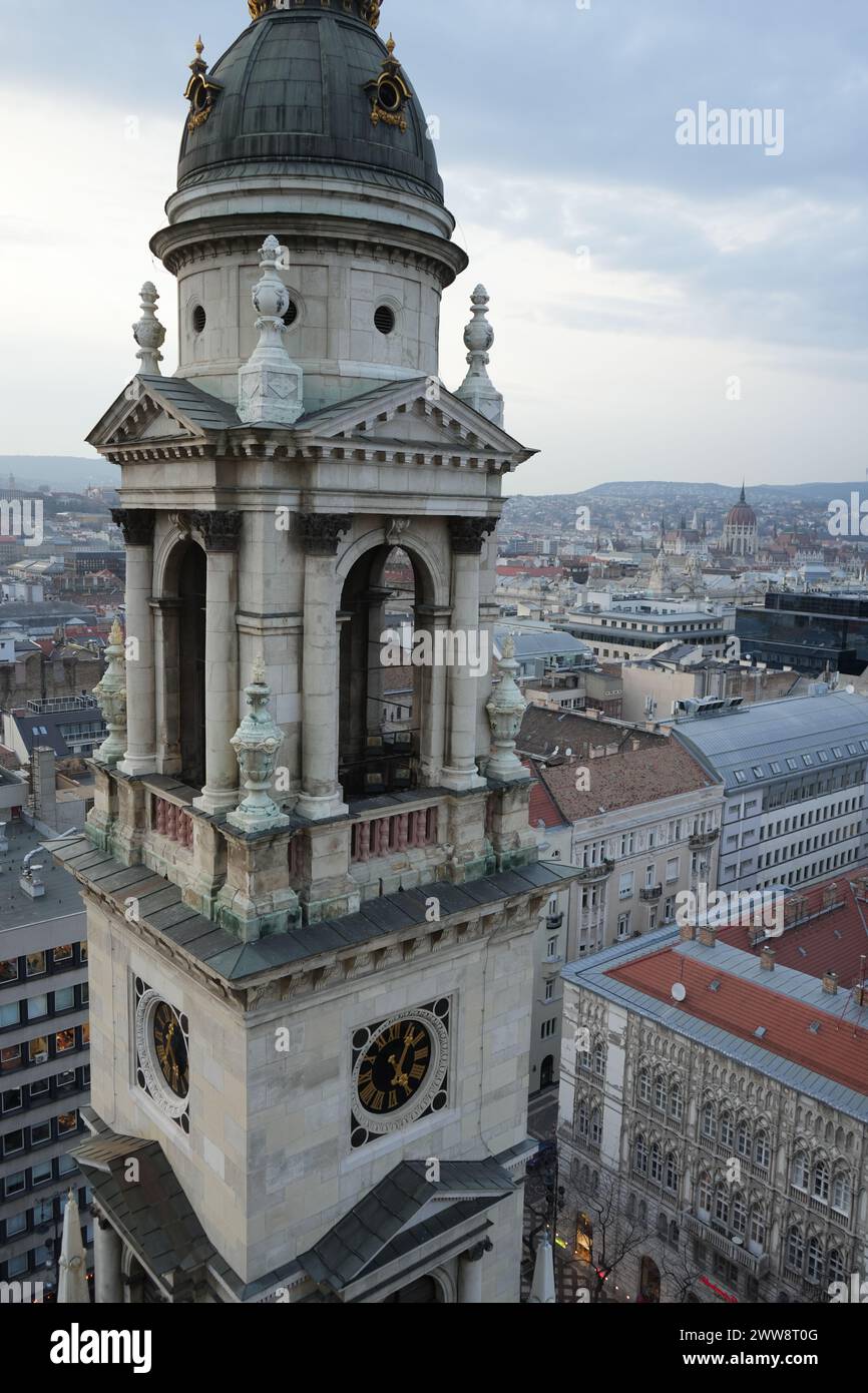 View of Budapest from the roof of St Stephens Basilica, with one of the ...