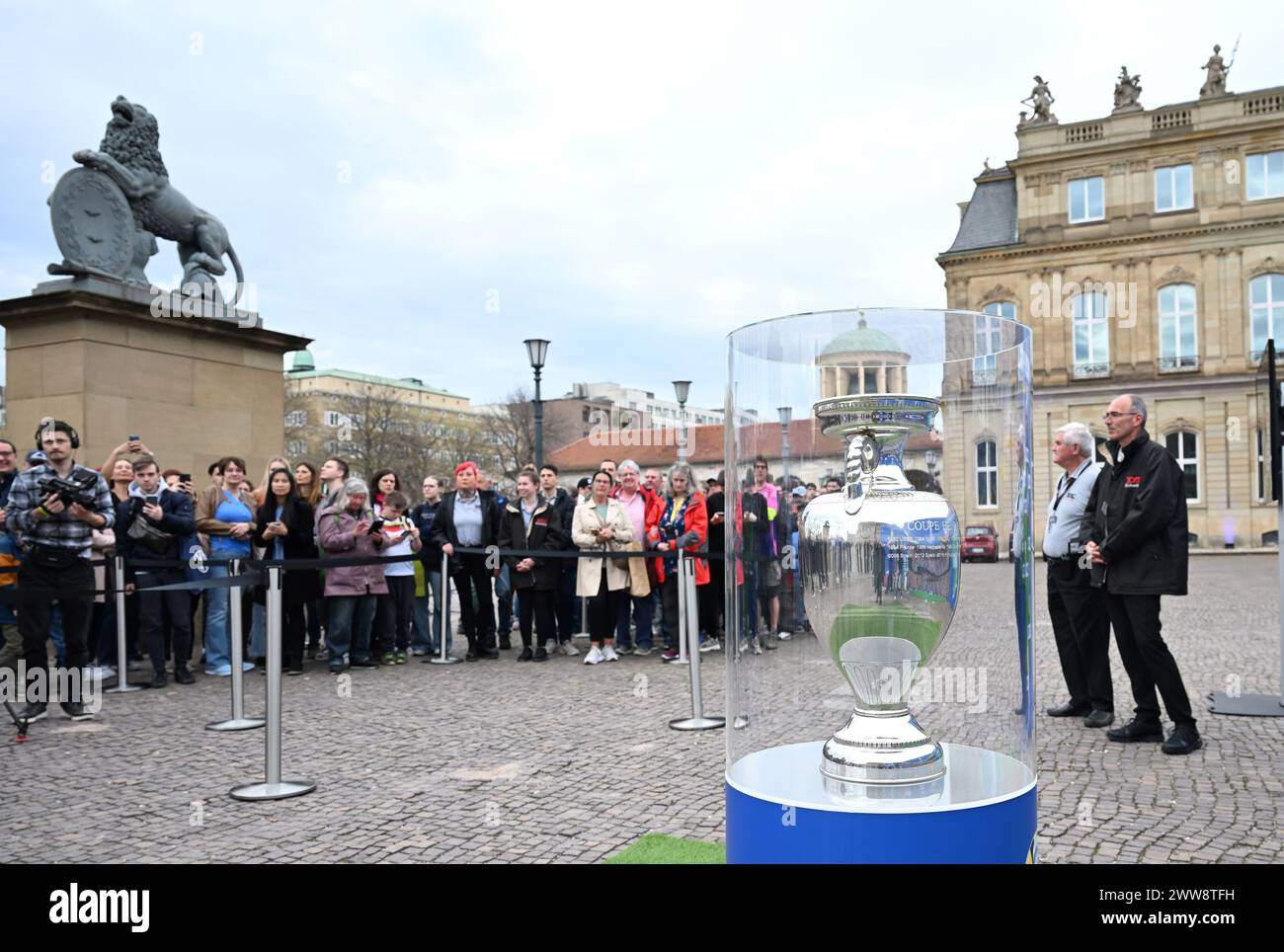 Stuttgart, Germany. 22nd Mar, 2024. Fans queue up to see the trophy for ...
