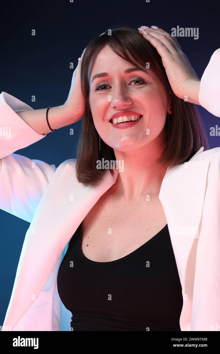 Dark blue background wellness hi-res stock photography and images - Alamy