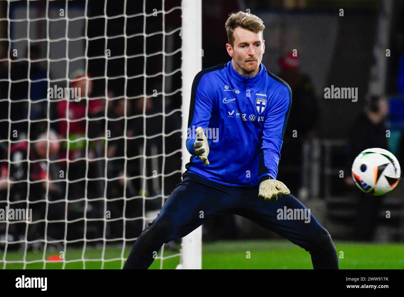 Cardiff, Wales. 21 March 2024. Goalkeeper Lukas Hradecky of Finland ...